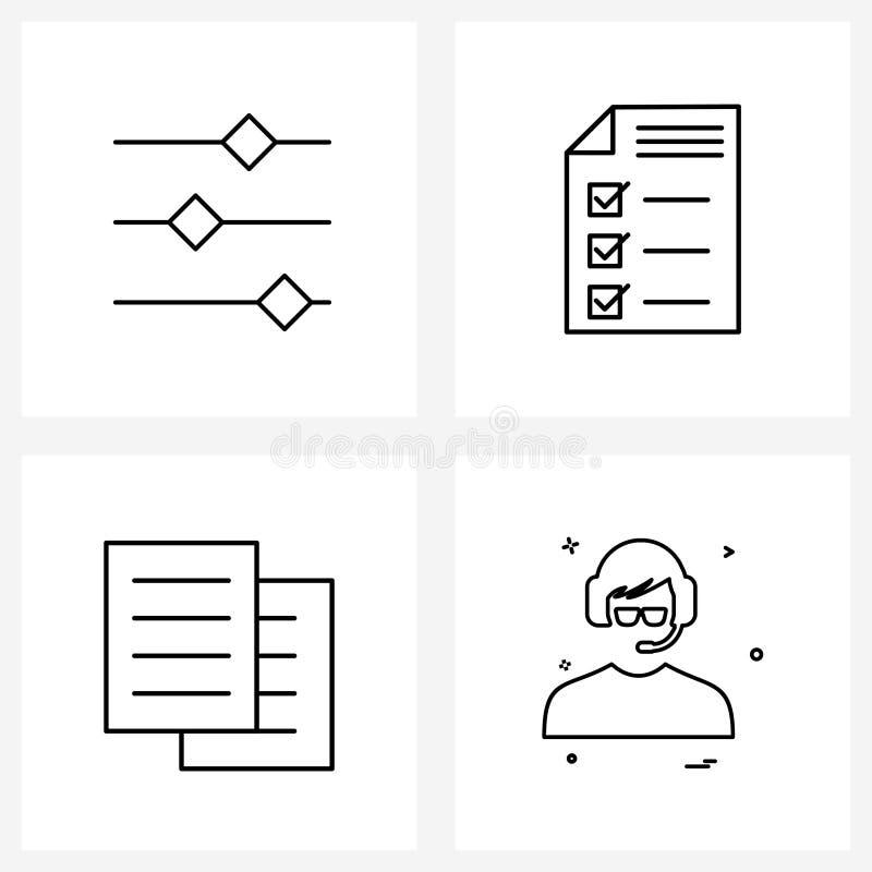 Set of 4 Simple Line Icons of Music Volume, Document, Volume Equalizer ...