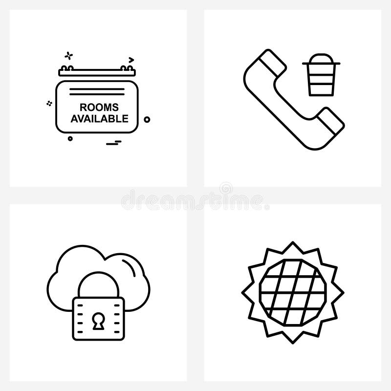 Set of 4 Simple Line Icons of Rooms, Phone, Card, Delete, Locked Stock ...