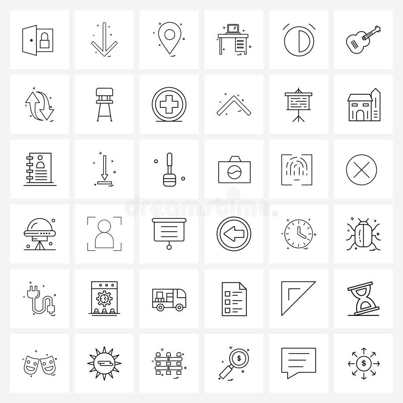Set of 36 Simple Line Icons of Time, Alarm, Marker, Table, Computer ...