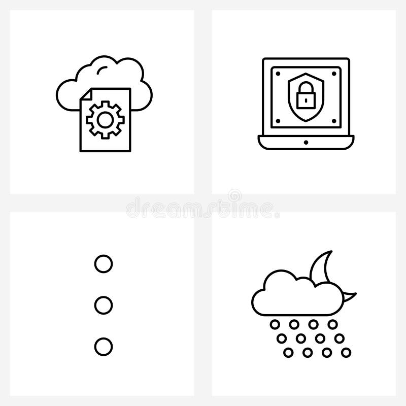 Set of 4 Simple Line Icons for Web and Print Such As Cloud Processing ...