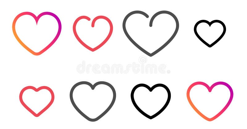 Set of Simple Line Rounded Heart Icons Stock Vector - Illustration of ...