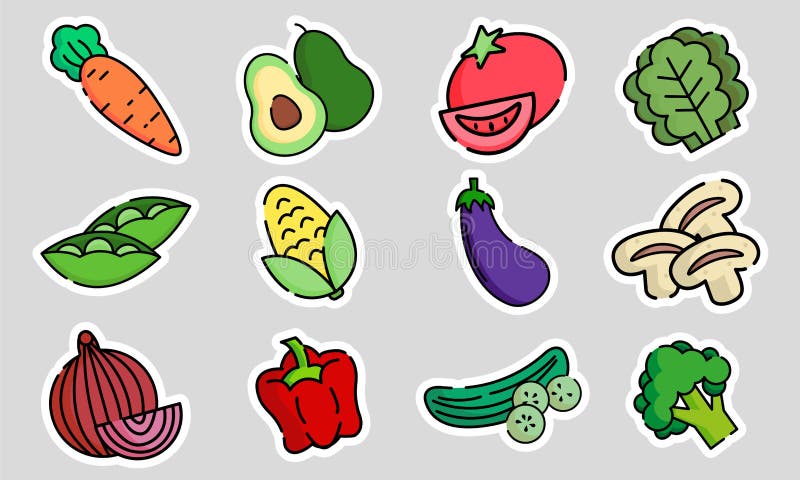 Set of Simple and Linear Stickers with Vegetables Stock Vector ...