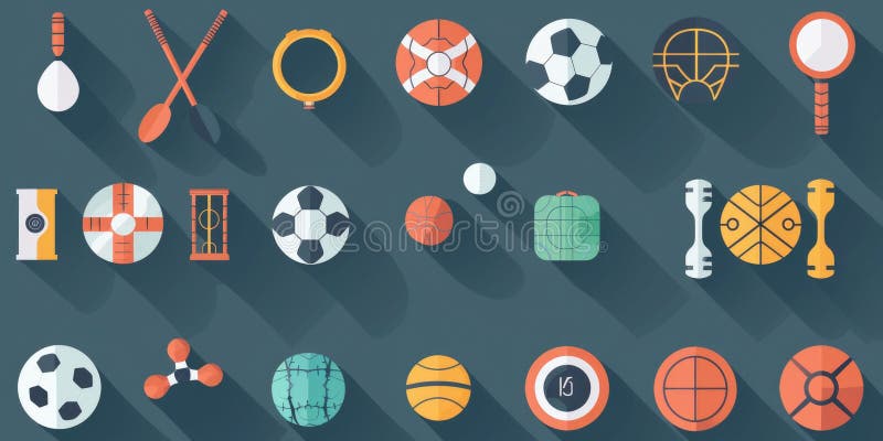 A Set of Simple, Modern Icons with Long Shadows Stock Illustration ...