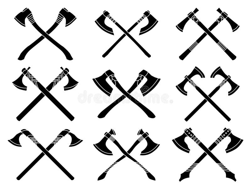 Two Crossed Hatchets with Ribbon. Design Element for Logo, Label, Sign ...