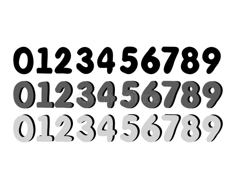 Simple Numbers Isolated on White. Black Outline, Cartoon Childish ...