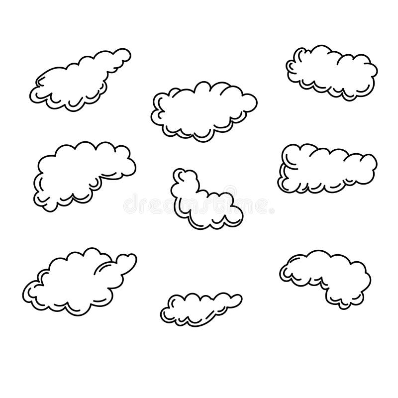 Set of Simple Outline Clouds, Hand Draw Vector Illustration Stock ...