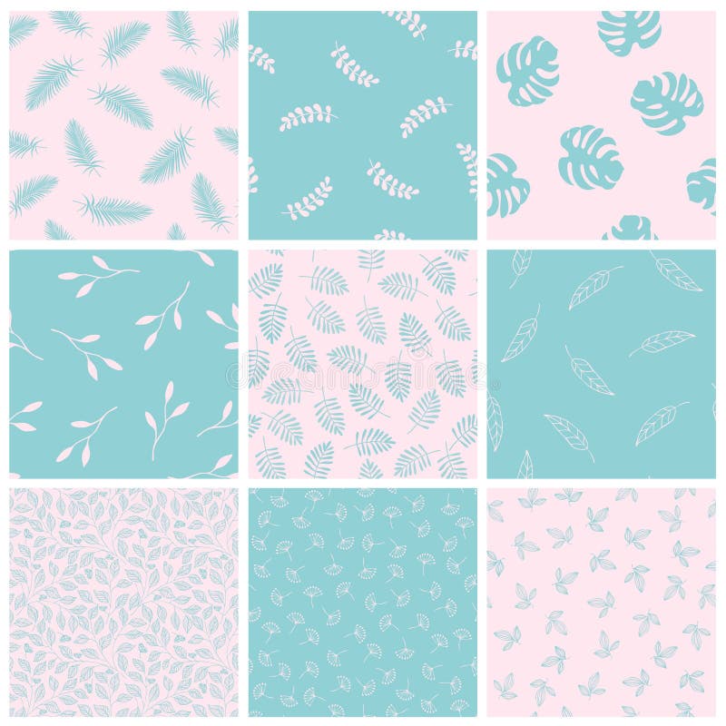 A Set of Simple Patterns with Tropical Leaves.Vector Illustration Stock ...