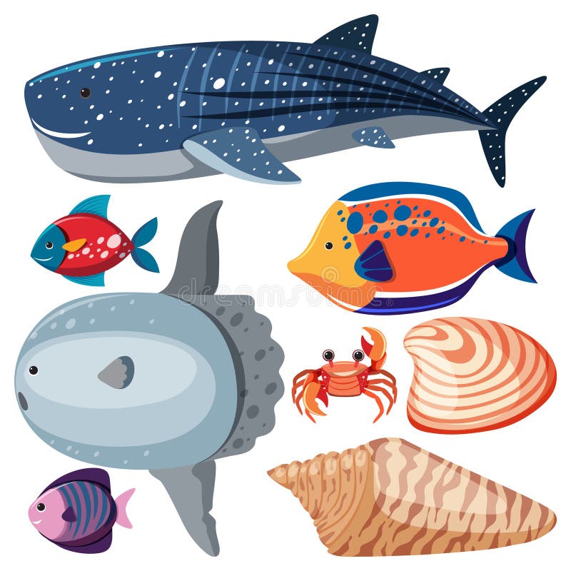 Set of Simple Sea Underwater Creature Stock Vector - Illustration of ...