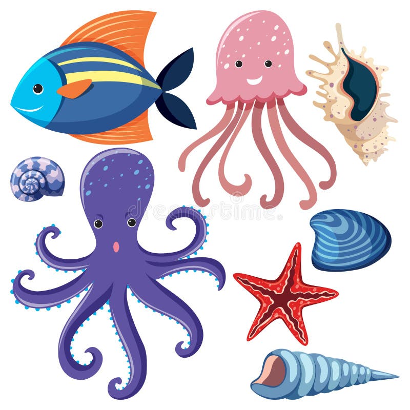 Set of Simple Sea Underwater Creature Stock Vector - Illustration of ...