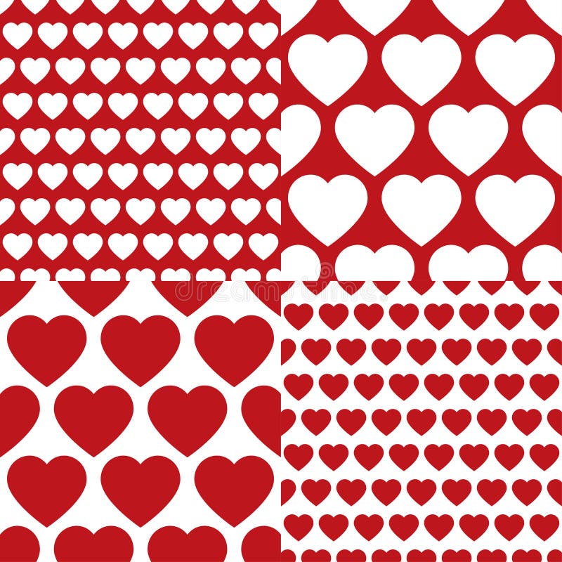 Set of Seamless Vector Patterns with Hearts of Red and White Colors ...
