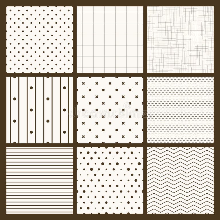Set of 9 Simple Seamless Monochrome Patterns Stock Vector ...