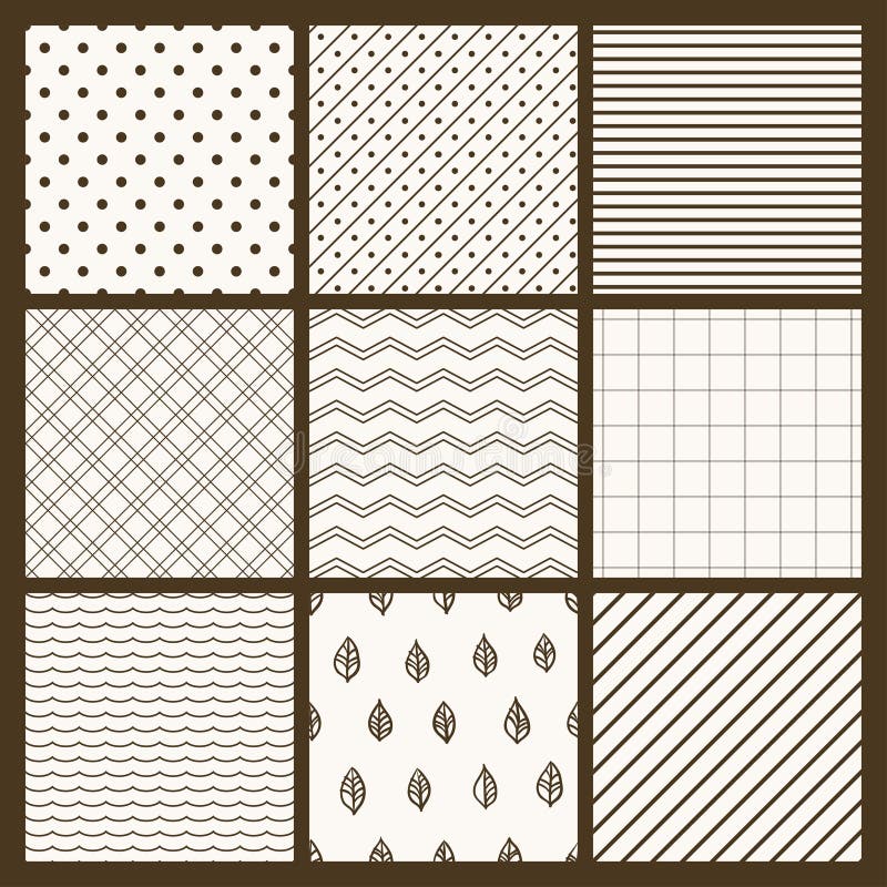 Set of 9 Simple Seamless Monochrome Patterns Stock Vector ...