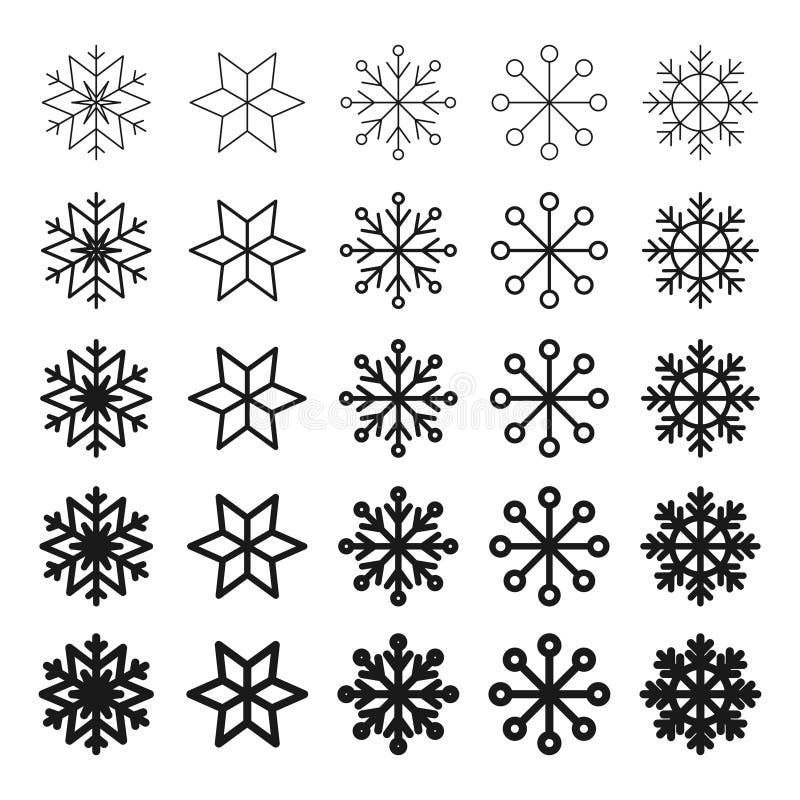 A Set of Simple Snowflakes in Different Variations. Flat Icons of Snowflakes Isolated on White ...