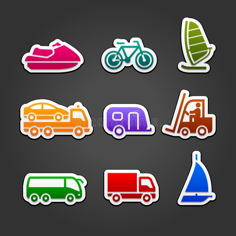 Set of Stickers, Transport Color Pictograms Stock Vector - Illustration ...