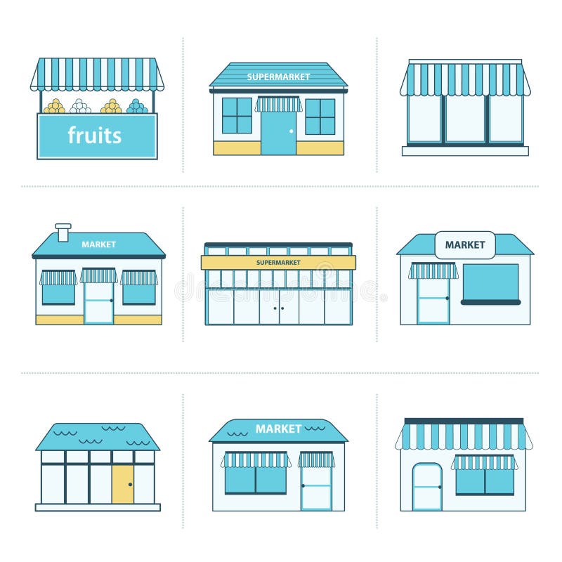 Set of Simple Store Building Icons Stock Vector - Illustration of ...