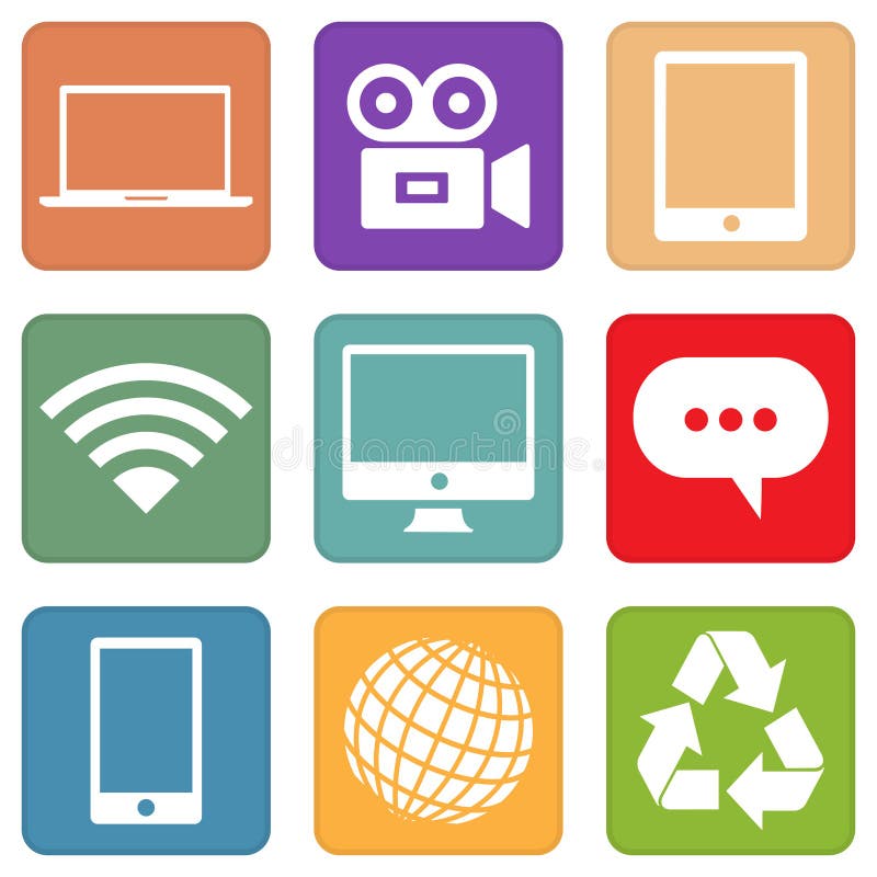 Set of Simple Technology Icons on a White Background Stock Illustration ...