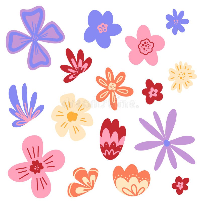 Set of Simple Vector Flowers. Vector Flat Floral Illustration Stock ...