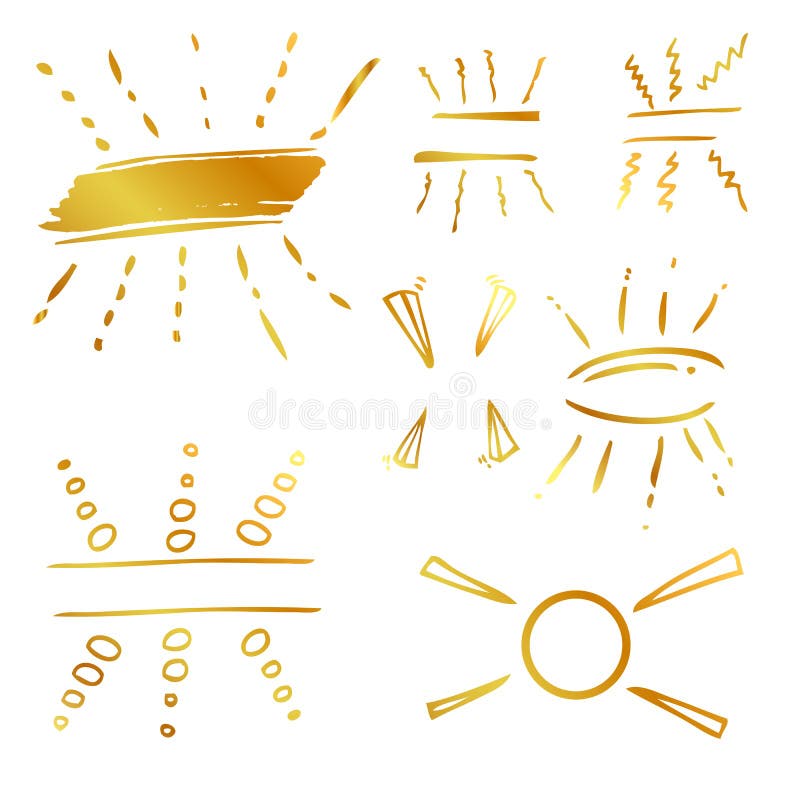 Set of Simple Vector Hand Draw Golden Hand Draw Sketch Sunburst Stock ...