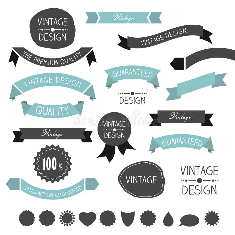 Set of Vintage Ribbons and Labels Isolated on White Background. Line ...