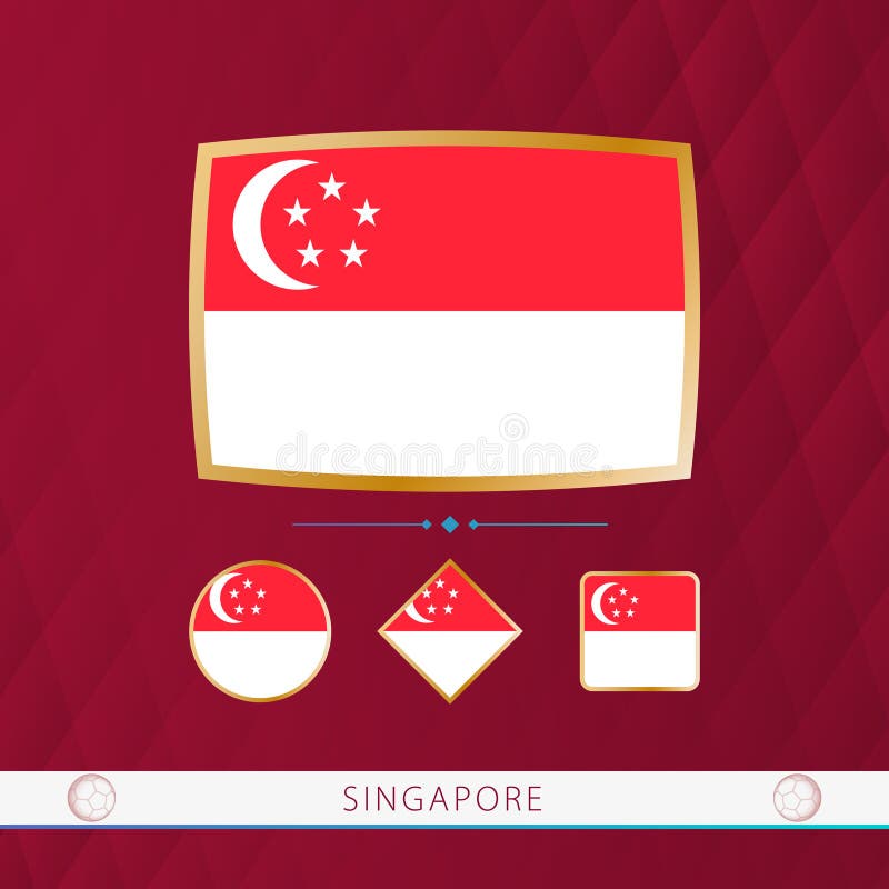 Set of Singapore Flags with Gold Frame for Use at Sporting Events on a ...