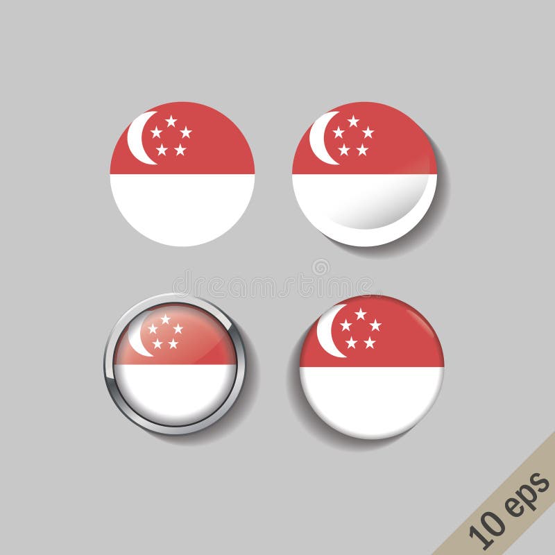 Set of SINGAPORE Flags Round Badges Stock Illustration - Illustration ...