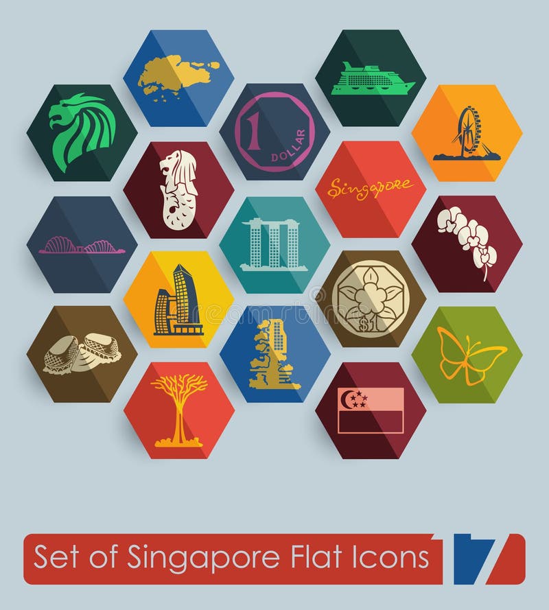 Set of Singapore icons stock vector. Illustration of flat - 56799610