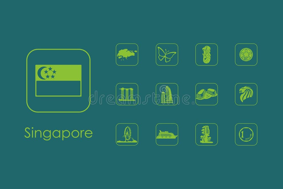 Set of Singapore Simple Icons Stock Vector - Illustration of pictogram ...