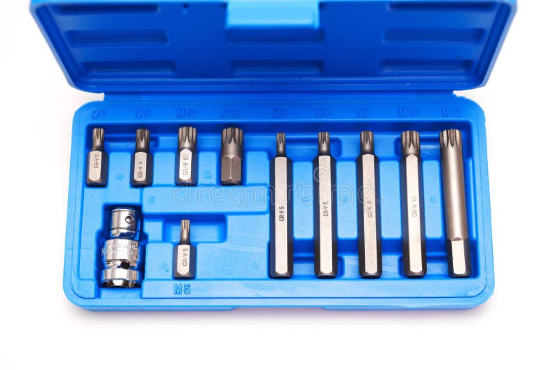 A Set of Single-sided Chrome Steel Bits in a Blue Plastic Box Stock ...