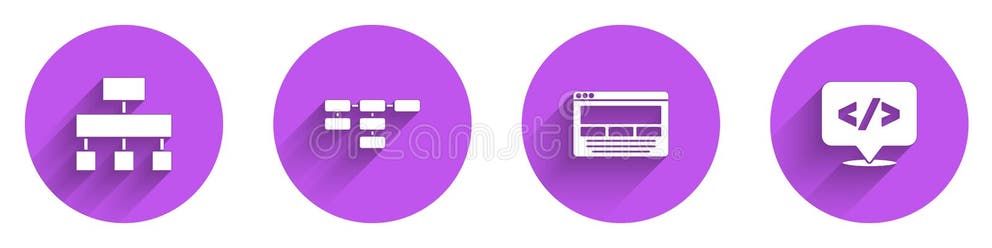 Set Site Map, , UI or UX Design and Front End Development Icon with Long Shadow. Vector Stock ...