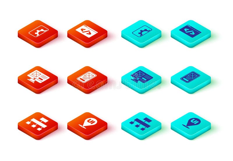 Set UI or UX Design, Front End Development, Web and Icon. Silver Square Button Stock ...