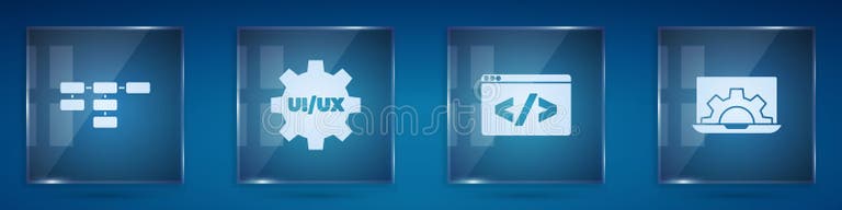 Set Site Map, UI or UX Design, Front End Development and Web. Square ...