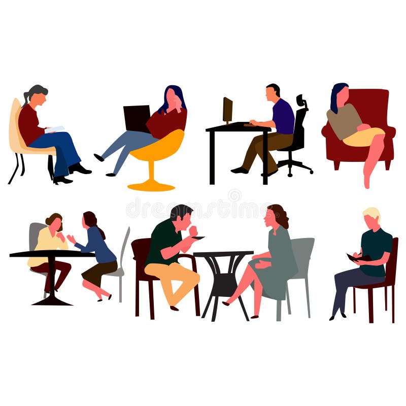 Set of Sitting People. Vector Illustration. Stock Vector - Illustration ...