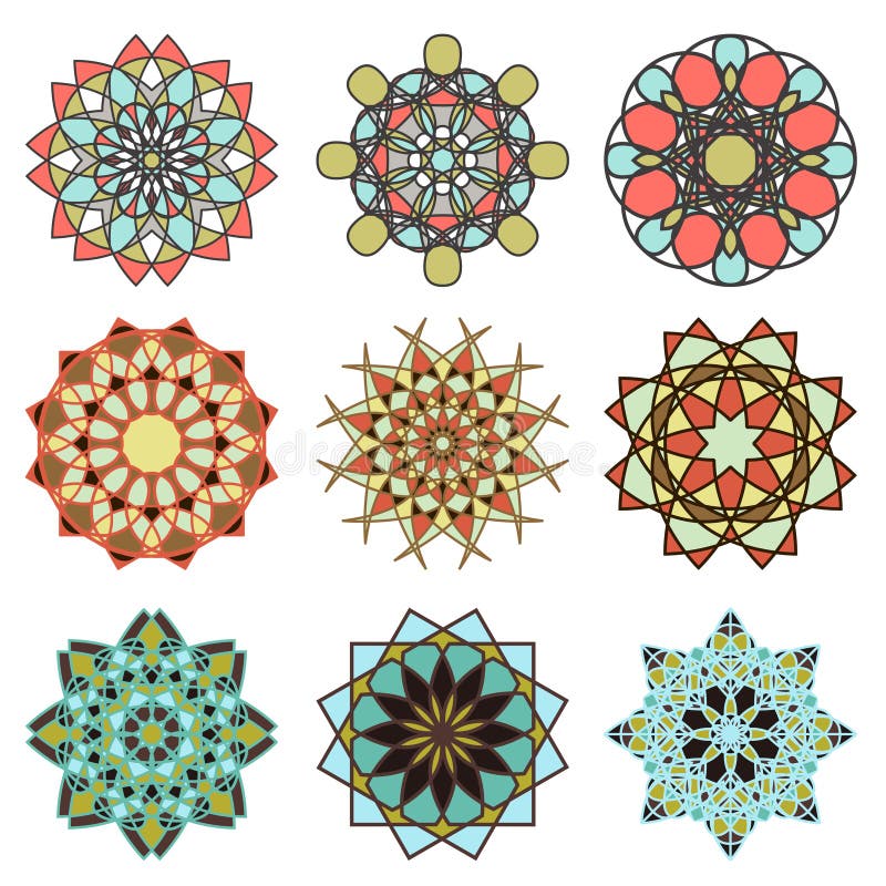 Set of Six Abstract Mandala Stock Vector - Illustration of colorful ...