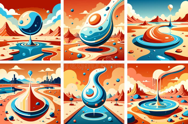 Set of Six Backgrounds with Abstract Nature and Water. Vector ...