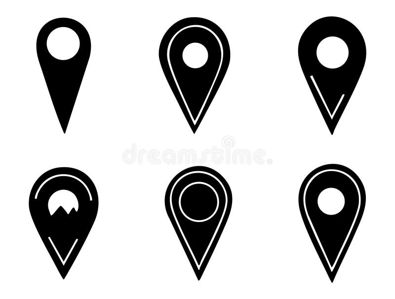 Set of Six Black Location Markers, Ideal for Map Applications ...