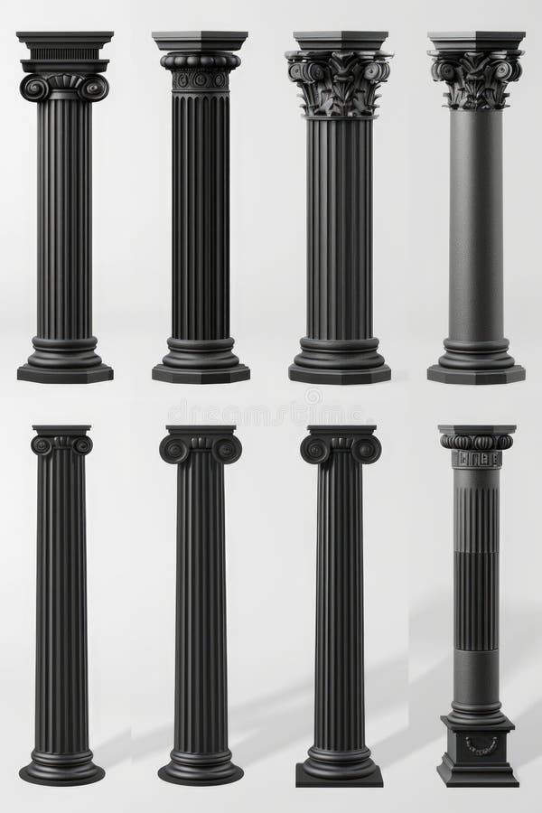 A Set of Six Black and White Columns, Suitable for Architectural Design ...