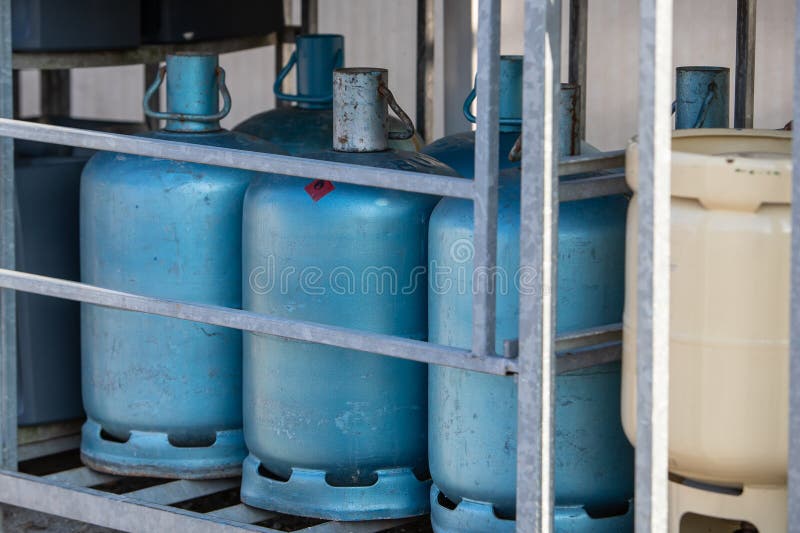 Blue Gas Bottle Container in a Store Stock Image - Image of flammable ...