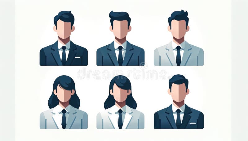 Set of Six Business Avatars in a Flat Minimalistic Design AI Generated ...