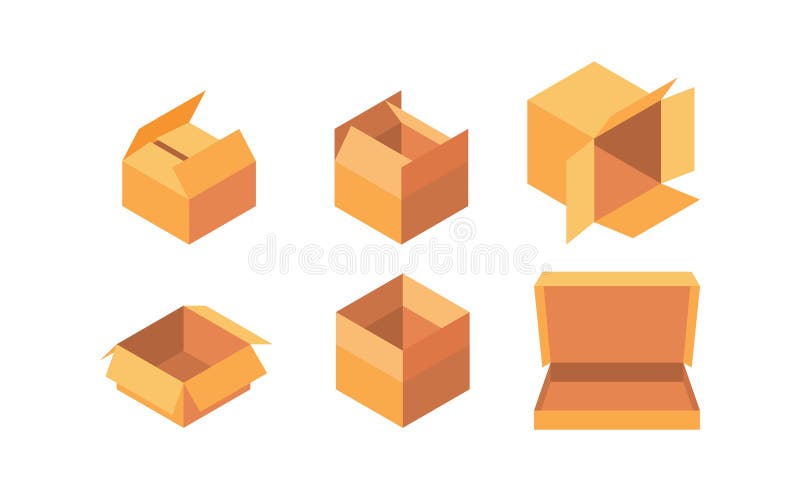 Set of Six Cardboard Boxes Opening and Closing, Isometric View ...