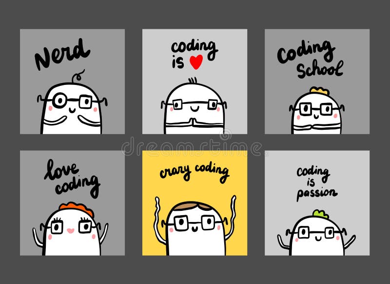 Coding is Love Hand Drawn Illustration with Cute Creature Monster in ...
