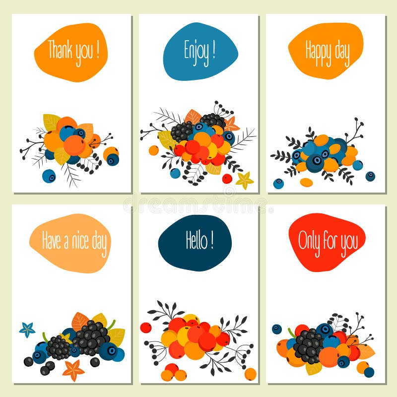 Set of Six Cards with Bright Text and Berries Stock Vector ...