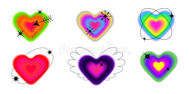Set of Six Colorful Neon Gradient Hearts Stock Illustration ...