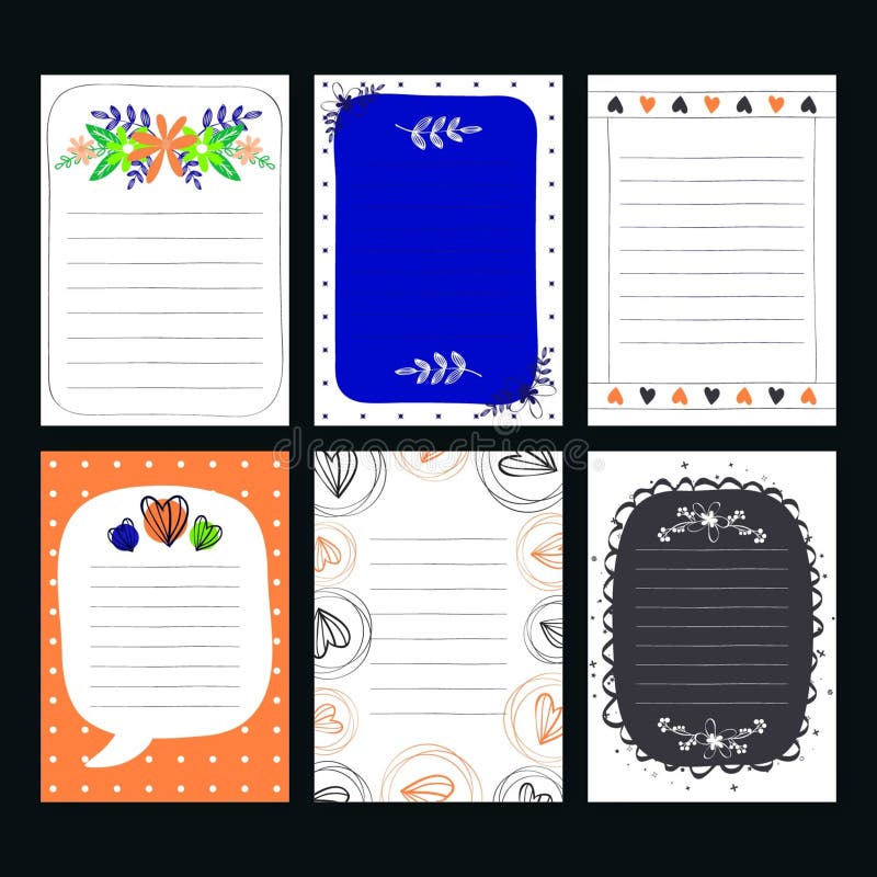 Set of Six Creative Cards. Collection of Blank Template with Hand Drawn ...