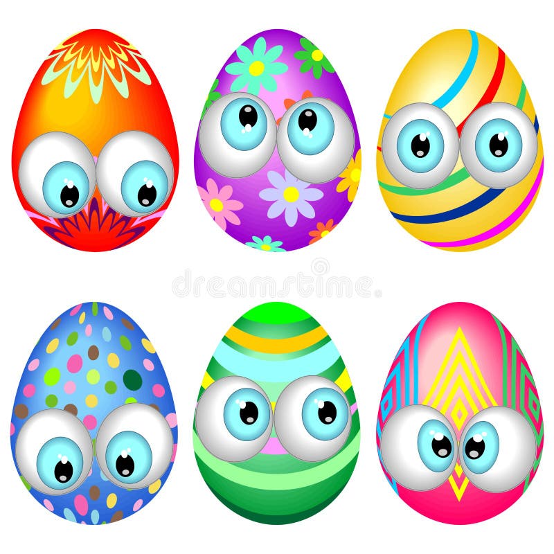 Easter Eggs Cute, Funny and Colorful Decorated Cartoon Characters Set ...