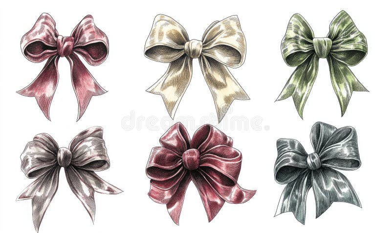 A Set of Six Different Colored Bows, Each with a Different Color and ...