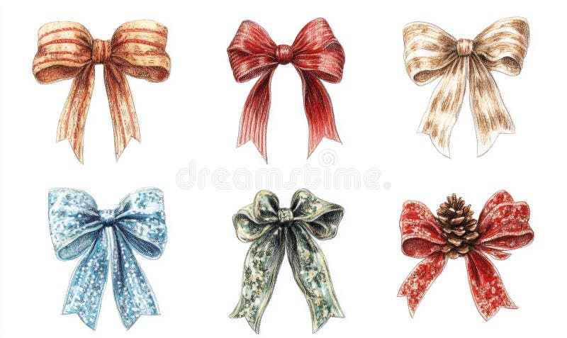 A Set of Six Different Colored Bows, Each with a Different Design Stock ...