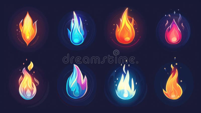 A Set of Six Different Colored Fire Flames. Suitable for Various Design ...