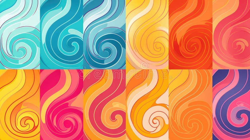 A Set of Six Different Colored Swirl Patterns, Perfect for Various ...