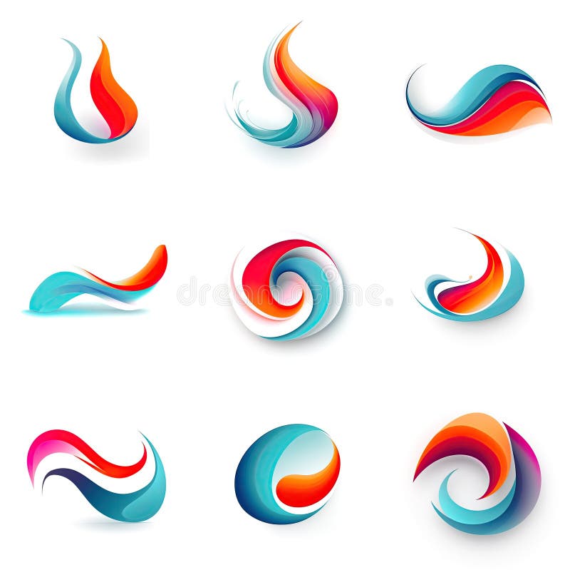 A Set of Six Different Colored Swirls. Generative AI Image. Stock ...