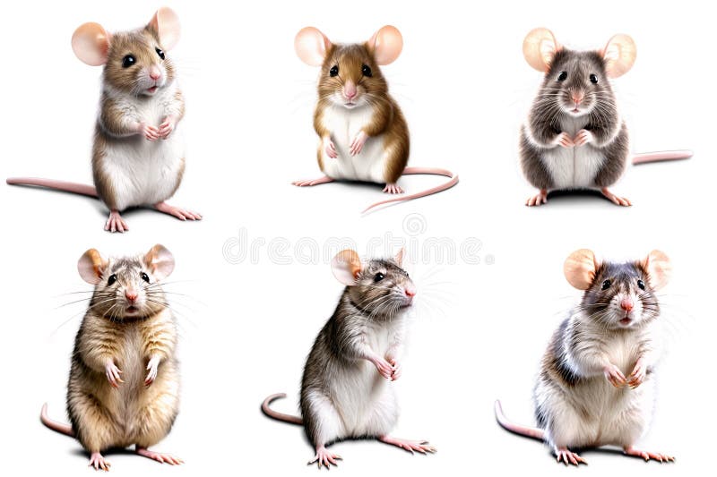 A Set of Six Different Mice in Various Poses, PNG with Transparent ...